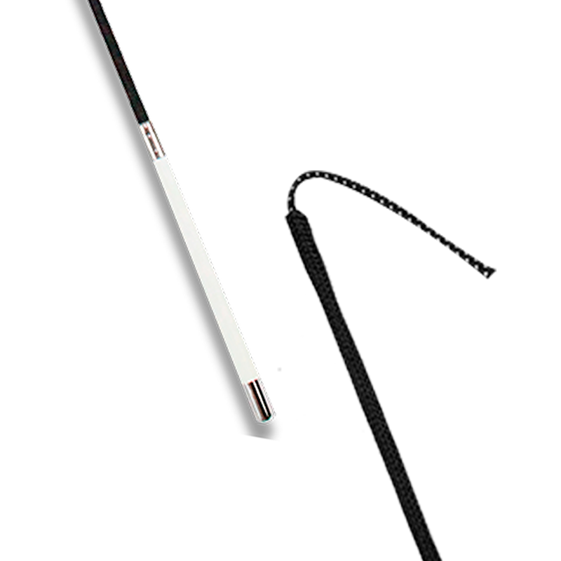 Fuete fino blanco para caballo, fibra de alta calidad y mango rubber